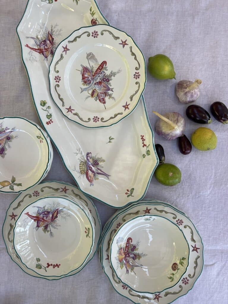 French Antique Set of dining plates with Fish pattern - My French ...